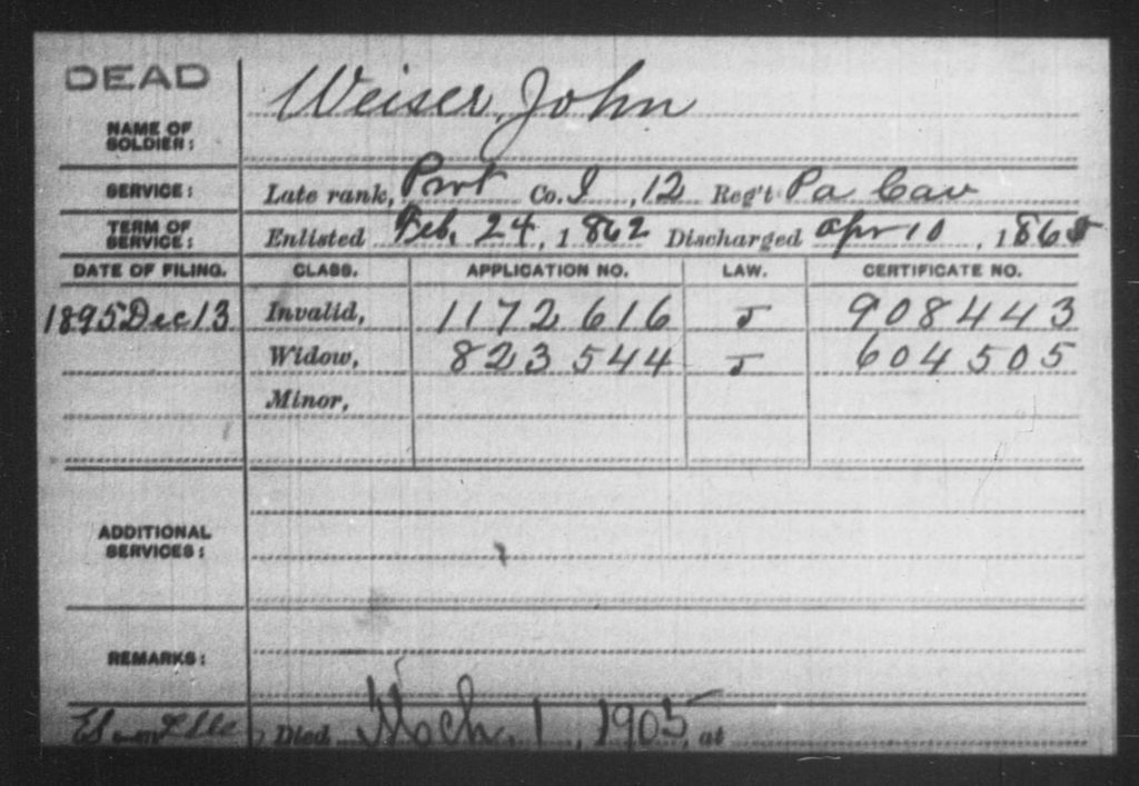 Civil War Blog » Obituary of John Weiser, 12th Pennsylvania Cavalry